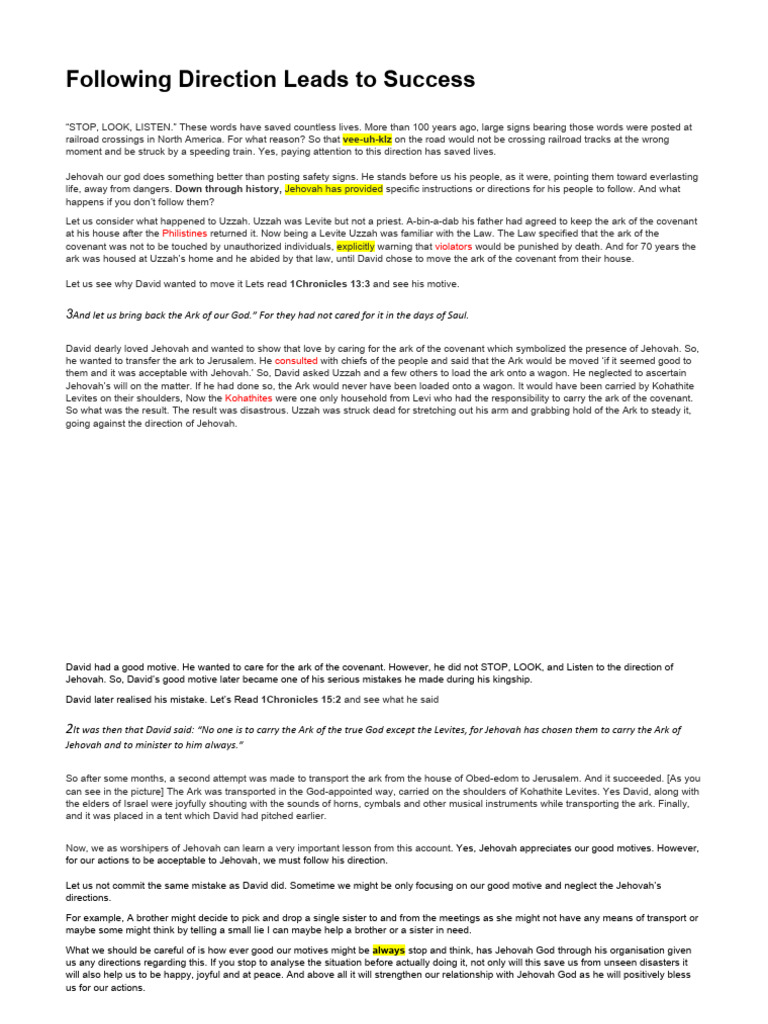 Follow God's Directions for Success | PDF | Ark Of The Covenant | Torah ...