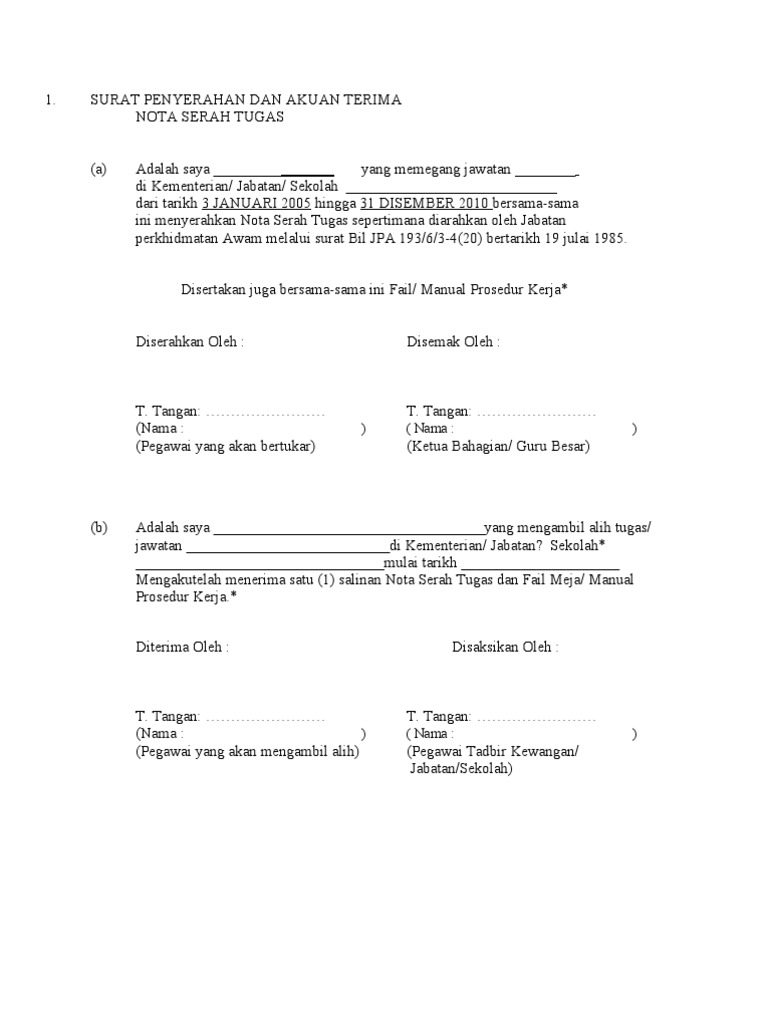 Contoh Nota Serah Tugas Guru | PDF
