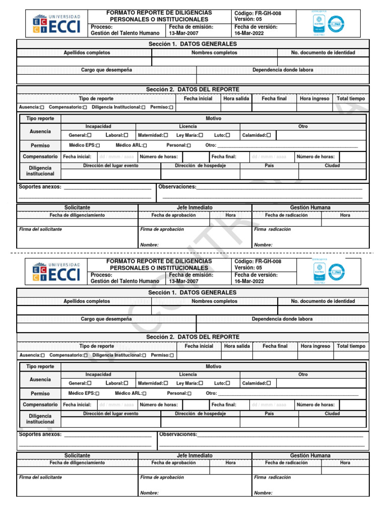 FR-GH-008 FR - ReporteDiligencias | PDF | Documento de identidad