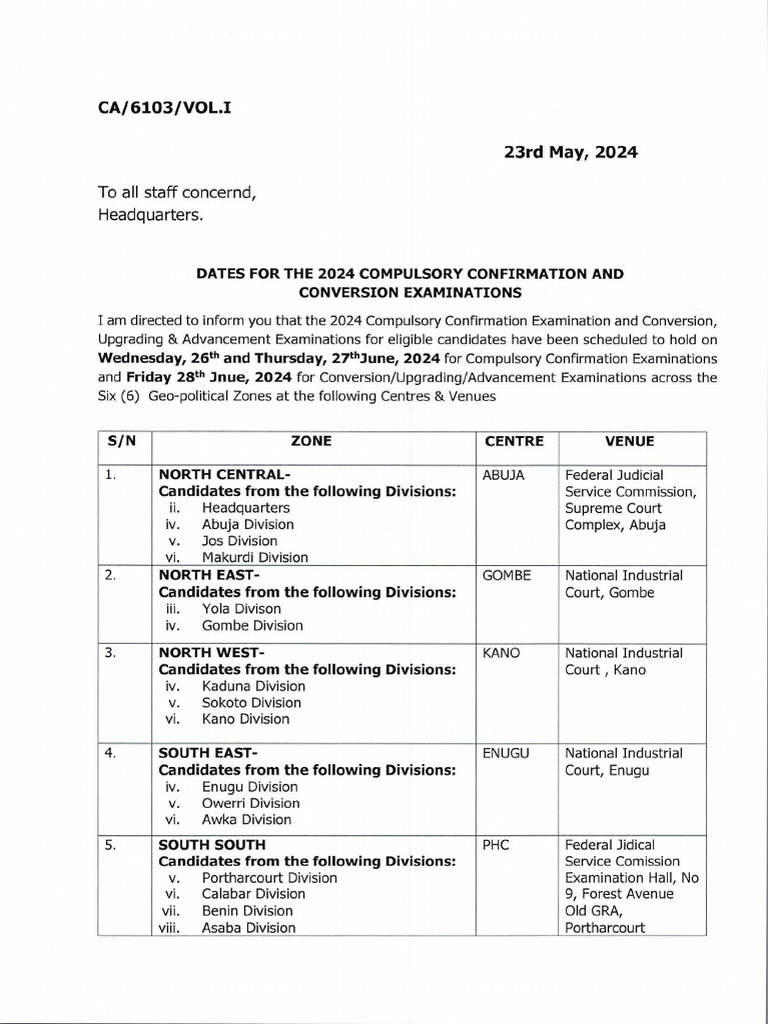 Dates For The 2024 Compulsory Confirmation and Conversion Examinations ...