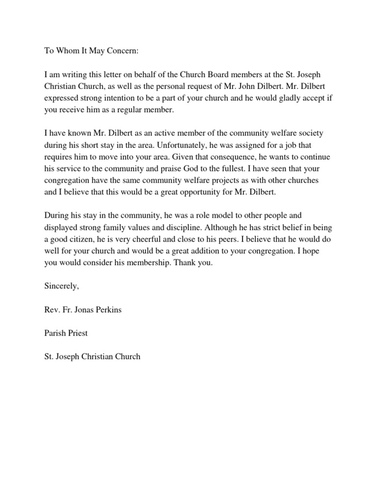 Church Recommendation Letter For Scholarship | PDF