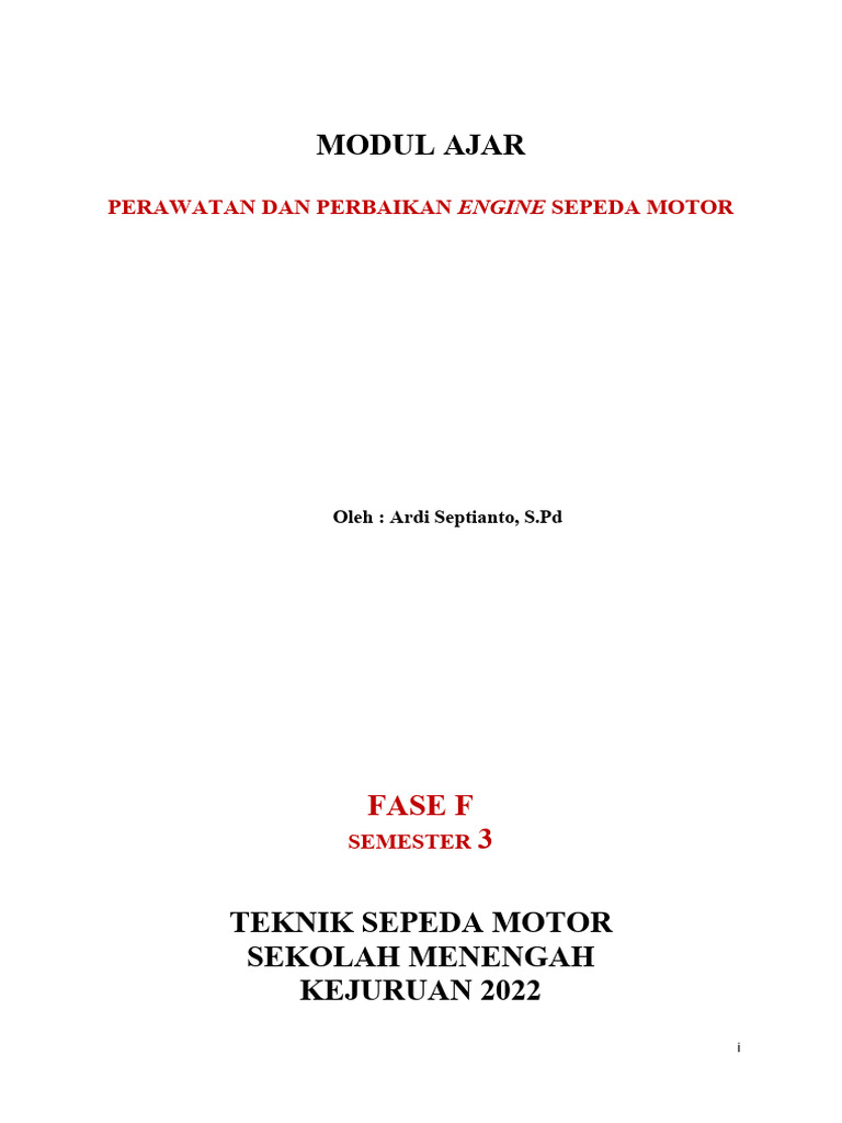 Kami Export - Modul Ajar Perawatan Dan Perbaikan Engine Sepeda Motor - Fase F | PDF