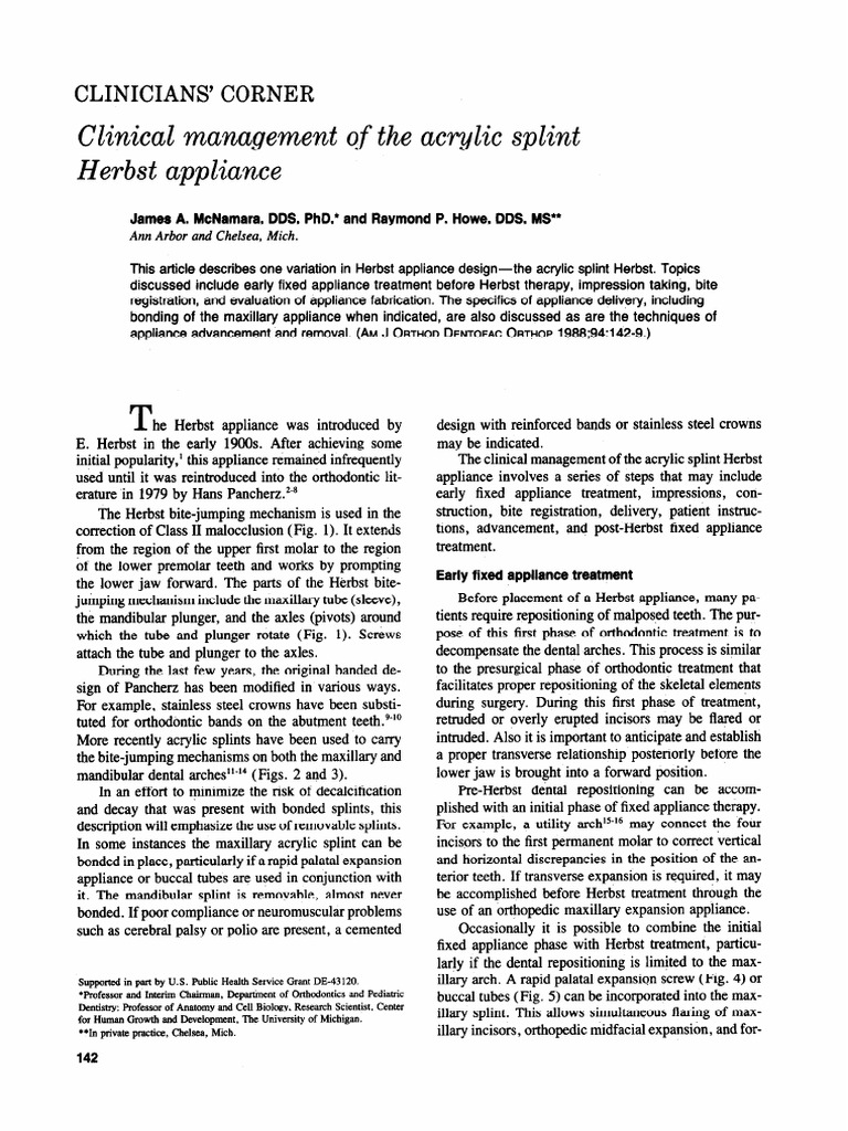 1988 AJO McNamara - Clinical Management of The Acrylic Splint Herbst ...