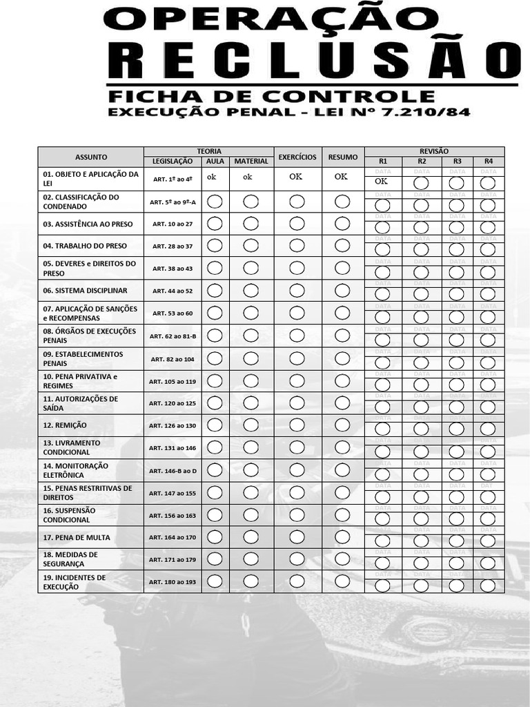 Lei de Execução Penal - Ficha de Controle | PDF | Justiça | Crime e ...