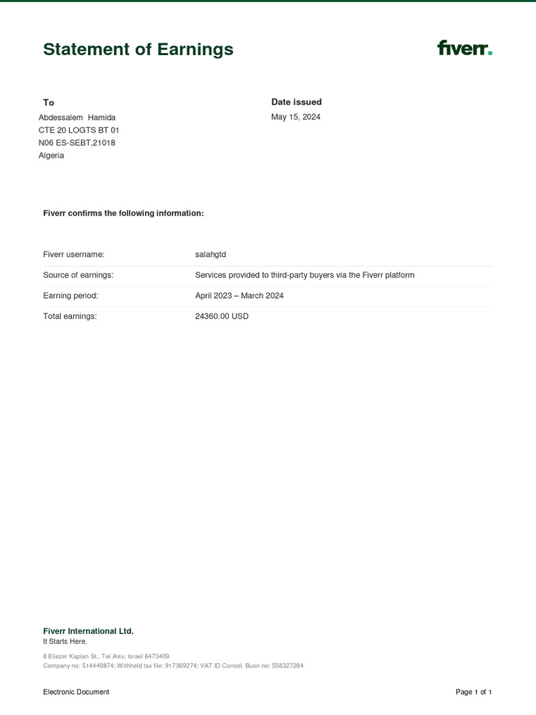 Statement of Earnings 1 | PDF | Finance & Money Management