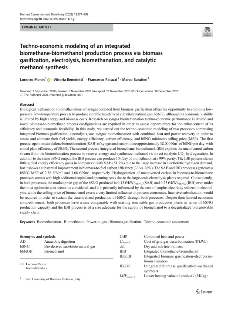 Techno-Economic Modeling of An Integrated | PDF | Gasification | Methanol