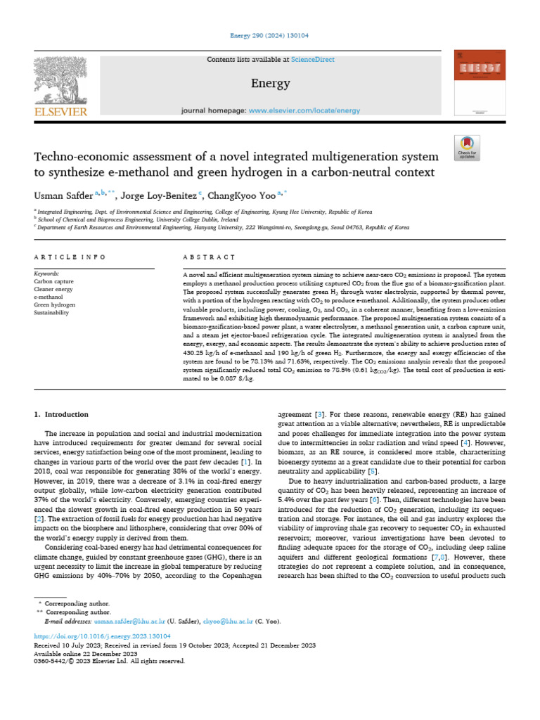 Techno-Economic Assessment of A Novel Integrated Multigeneration System ...