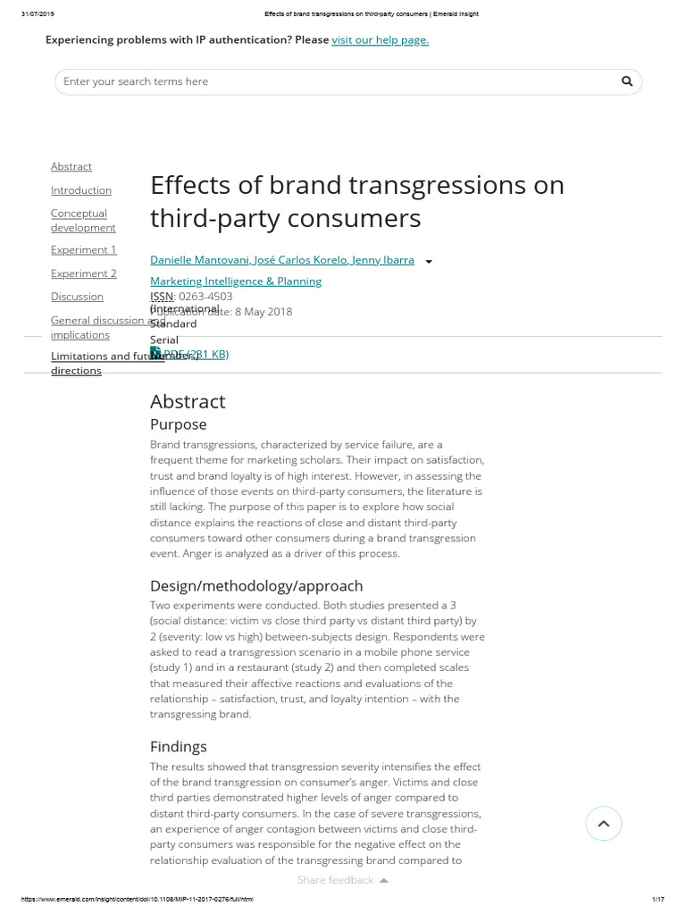 Effects of Brand Transgressions On Third-Party Consumers - Emerald Insight | PDF | Brand | Anger