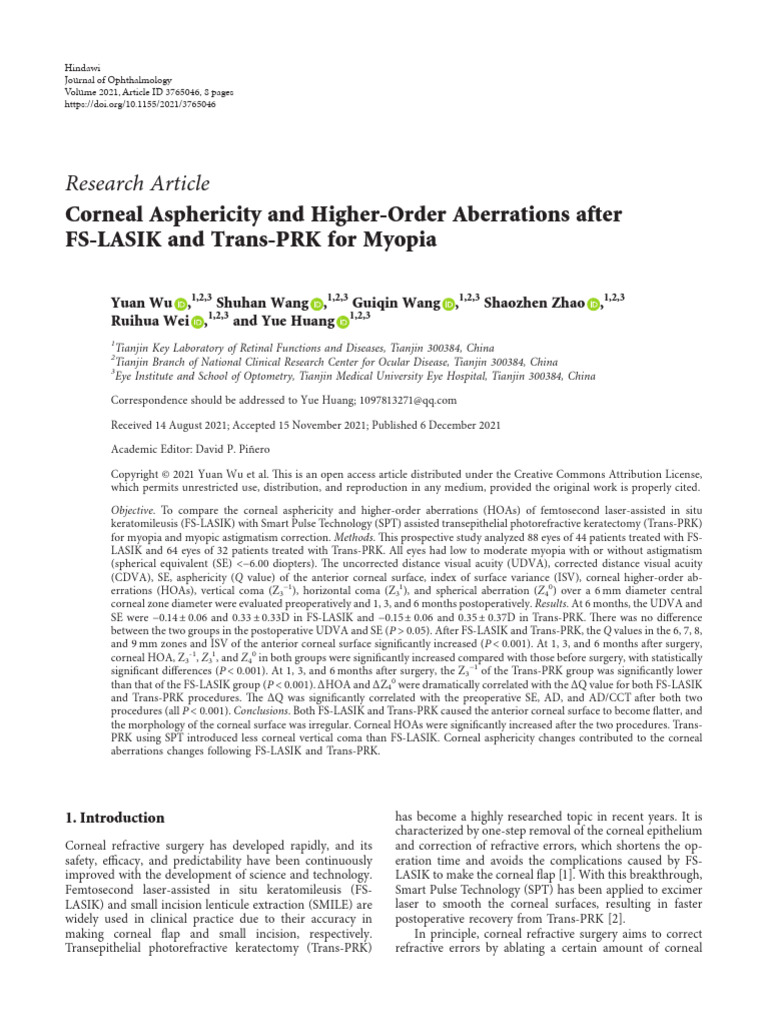 Corneal Asphericity and Higher-Order Aberrations After FS LASIK and ...