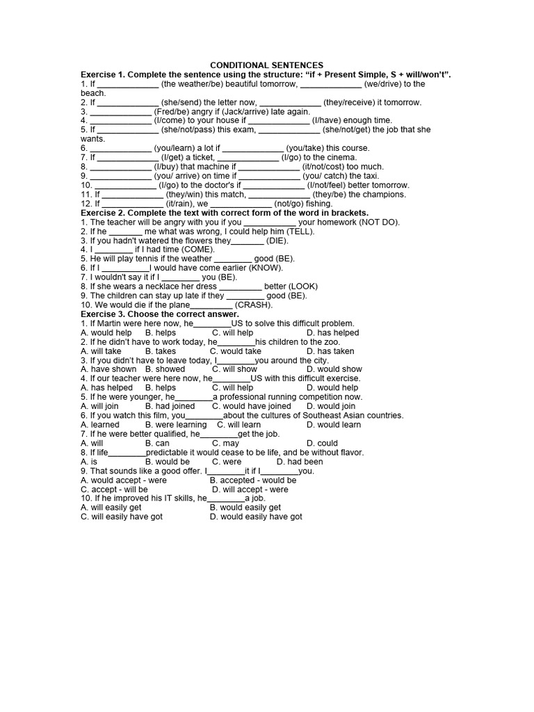 Conditional Sentences Hwdocx | PDF