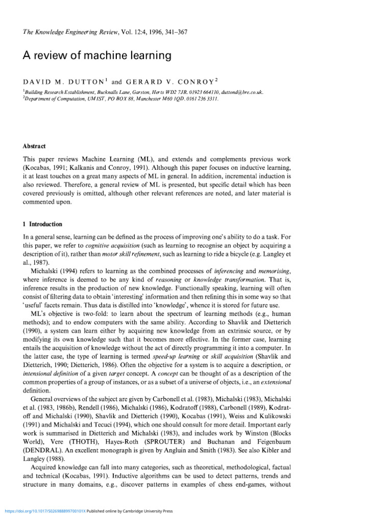 A Review of Machine Learning | PDF | Machine Learning | Statistics