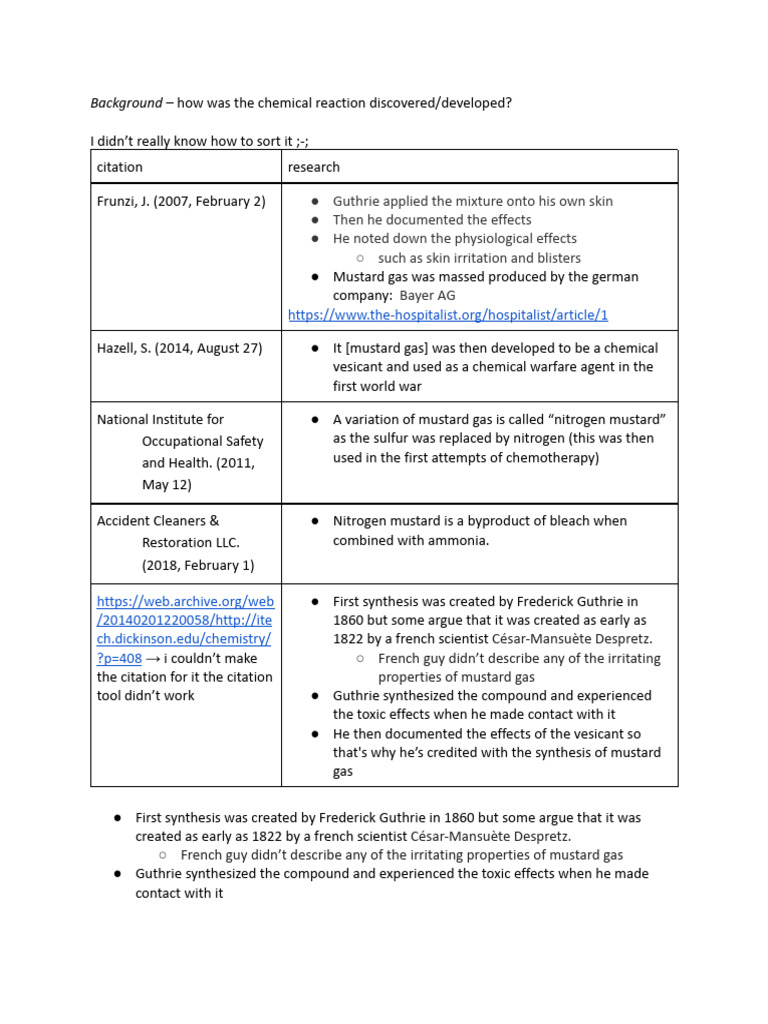 History and Synthesis of Mustard Gas | PDF | Chemistry | Chemical ...
