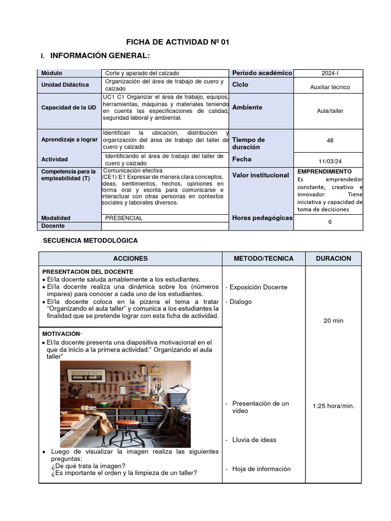 Ficha de Actividad #01 - 2024 | PDF | Salón de clases | Evaluación