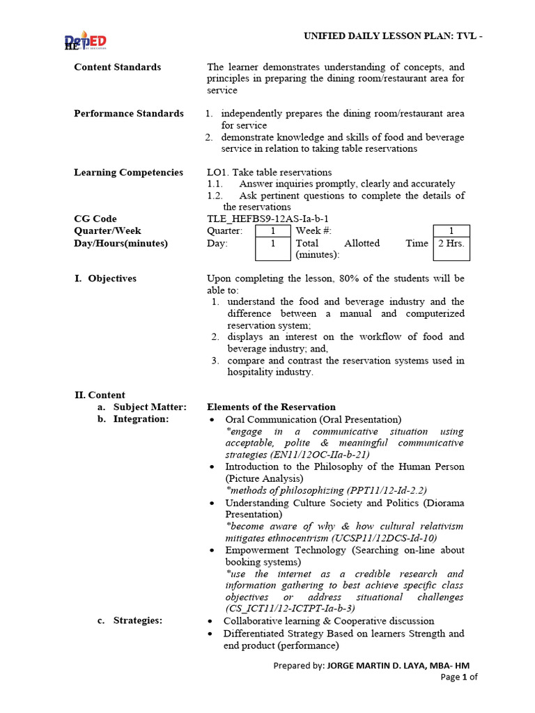 Elements of Reservation - LP | PDF | Learning | Lesson Plan