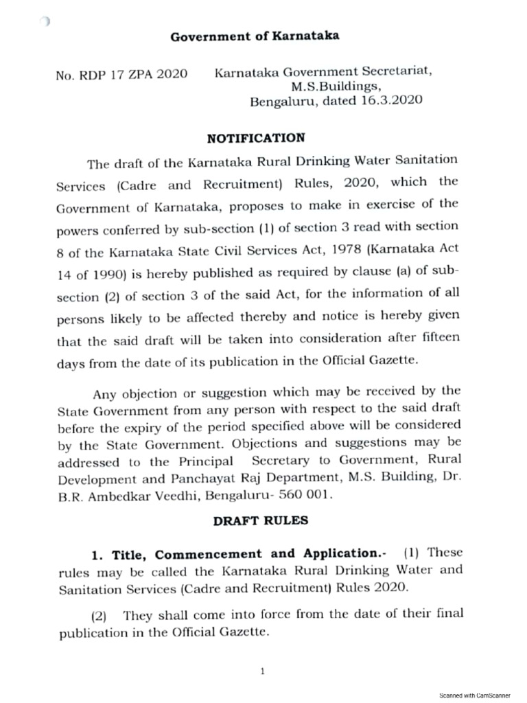 RDPR Rural Drinking Water Supply Sanitation Cadre Recruitment Rules 2021 | PDF