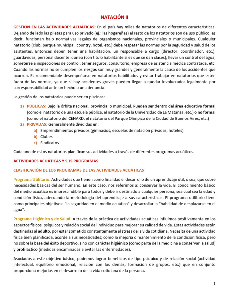 Natacion II Resumen de Natacion de La Comision de Castellano | PDF ...