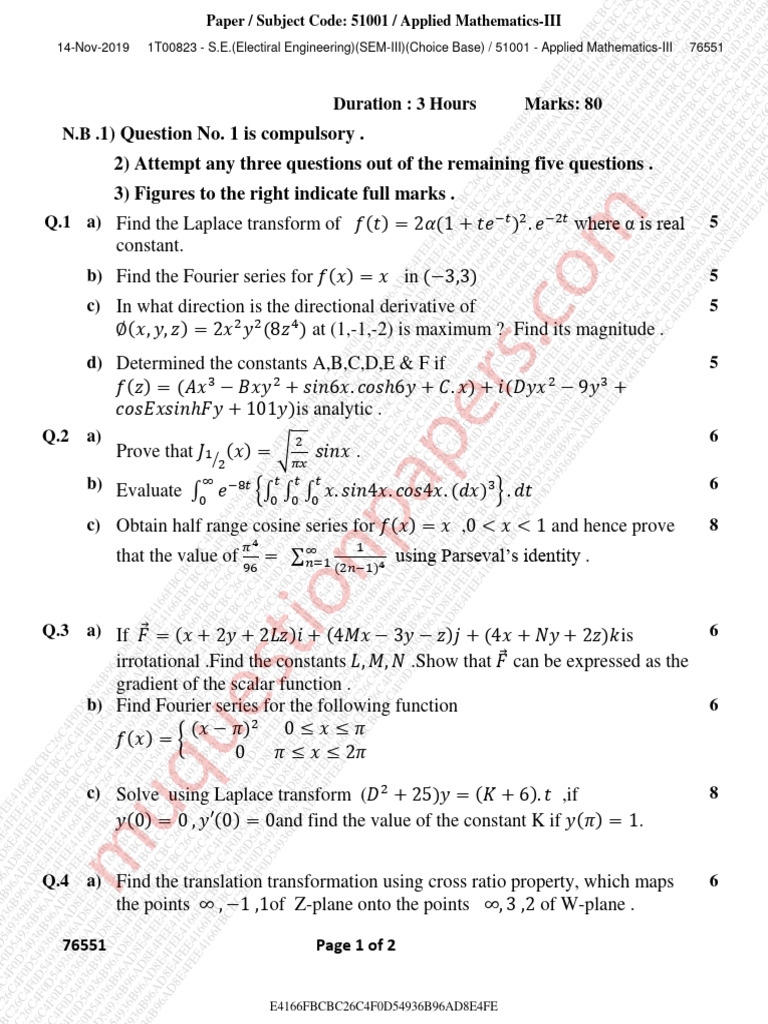 Se-Electrical Sem3 m3-Cbcgs Dec19 | PDF | Calculus | Functions And Mappings
