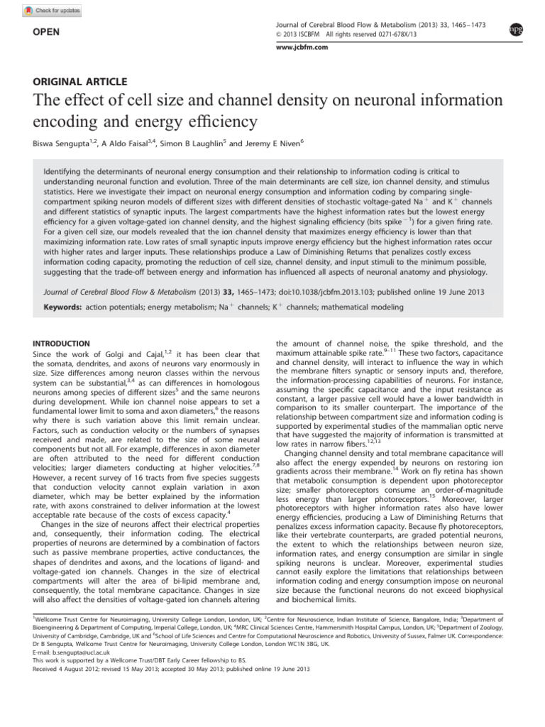 (2013) Sengupta Et Al. - The Effect of Cell Size and Channel Density On Neuronal Information ...