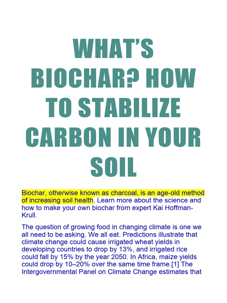 What's Biochar How To Stabilize Carbon in Your Soil | PDF | Soil | Fires