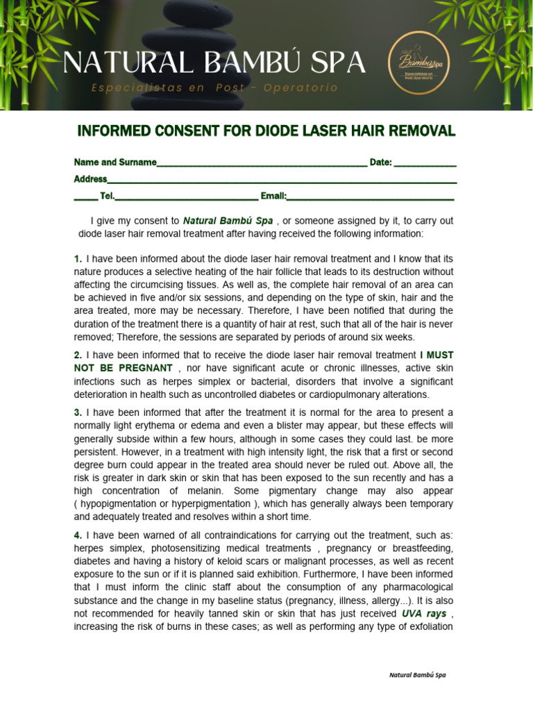 Consentimiento Informado para La Depilación Bambú | PDF | Clinical Medicine | Medical Specialties