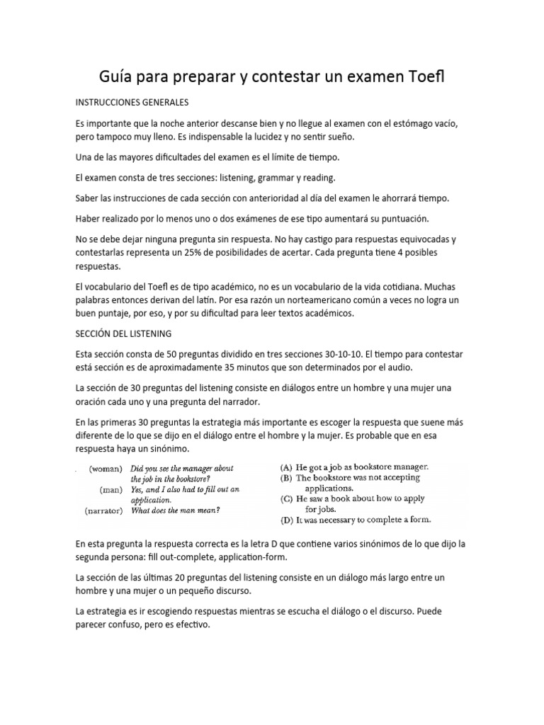 Guía para Preparar y Contestar Un Examen Toefl | PDF | Oración ...