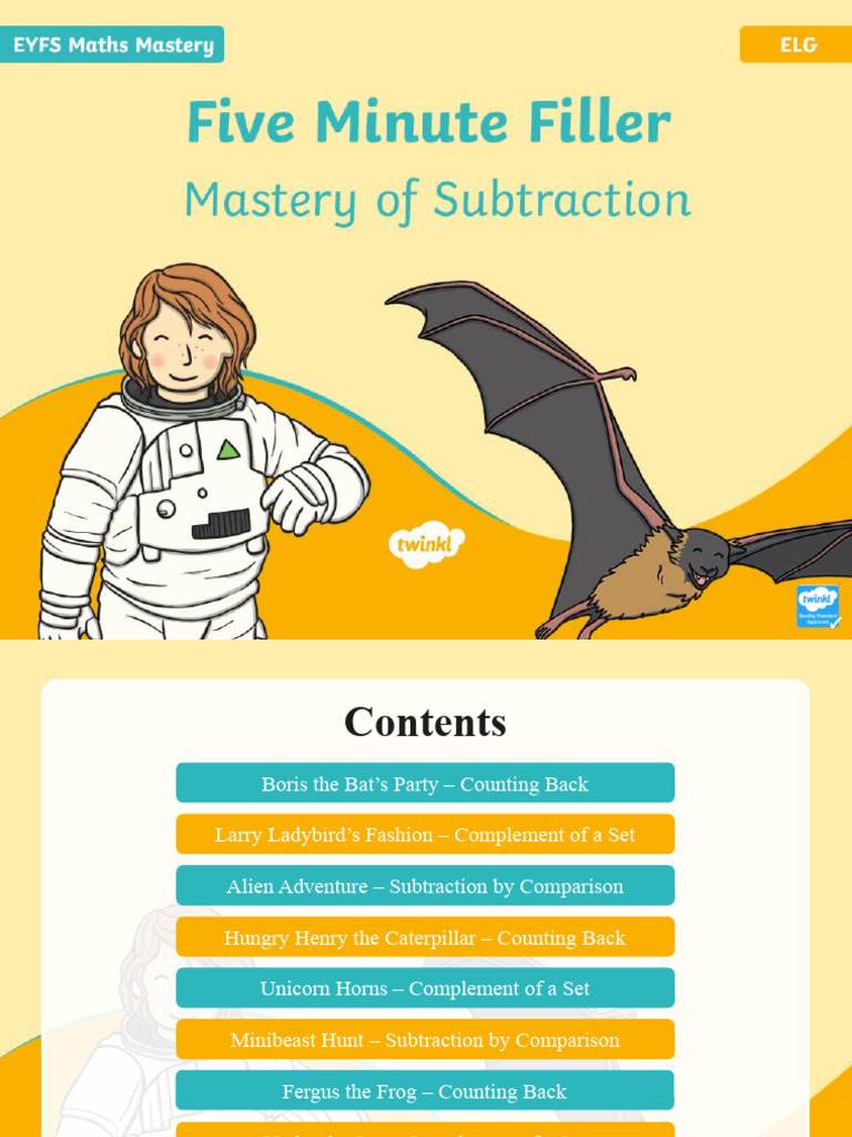 T N 2546883 Eyfs Maths Mastery Five Minute Filler Subtraction Elg ...