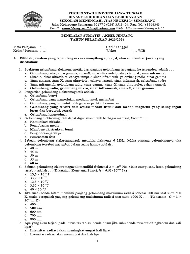 Form Soal PSAJ 2023-2024 | PDF