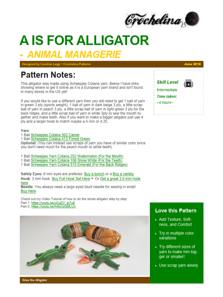 Free Alligator Crochet Pattern | PDF | Crochet | Sewing