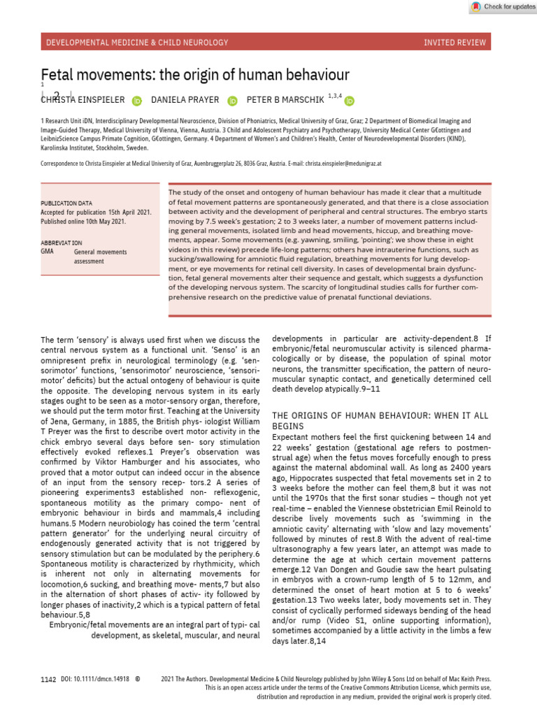 Develop Med Child Neuro - 2021 - Einspieler - Fetal movements the ...