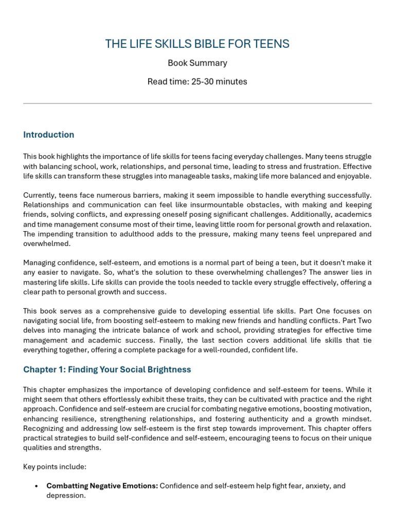 Teen Life Skills Bible Book Summary | PDF | Empathy | Communication