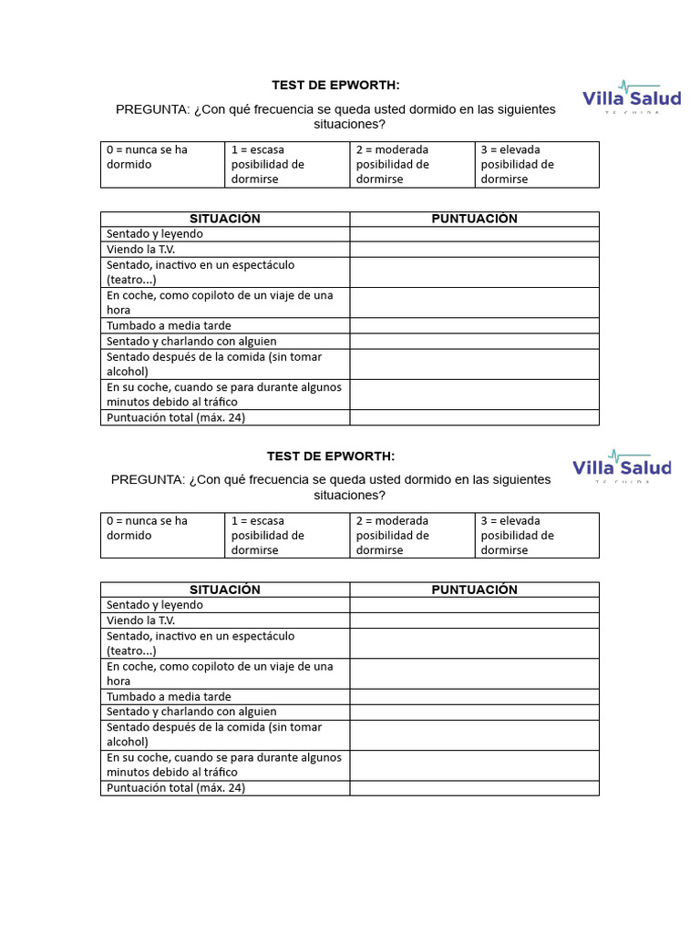 Test de Epworth: Evaluación de Sueño | PDF
