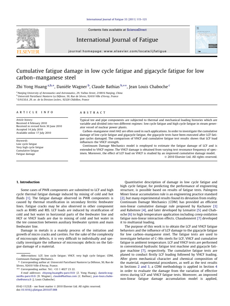 Cumulative Fatigue Damage in Low Cycle Fatigue and Gigacycle Fatigue For Low Carbon-Manganese ...