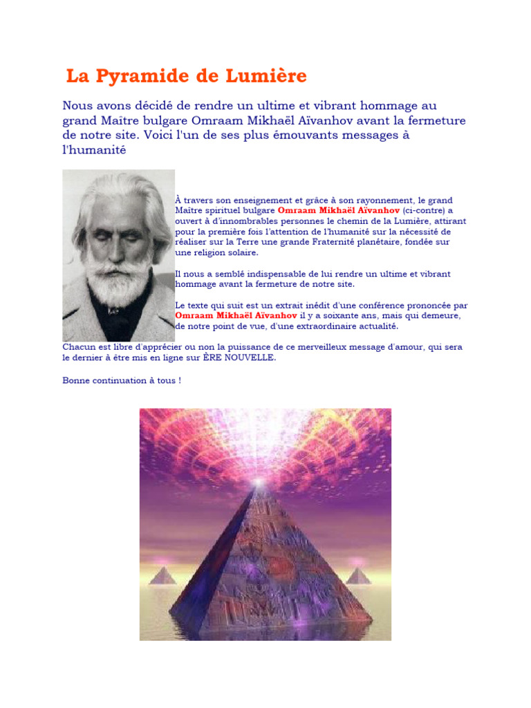 Hommage à Omraam Aïvanhov et la Lumière | PDF | Lumière | Humain