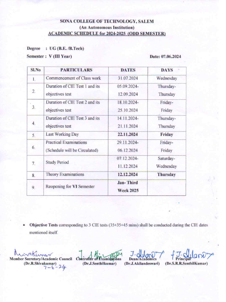 Fifth Sem Academic Schedule | PDF