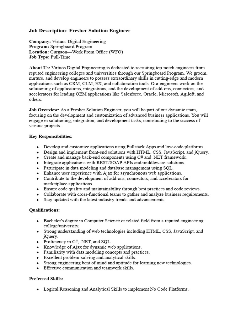 JD - Solution - Engineer - 2024.docx (2) - Edited | PDF | Application Software | Ajax (Programming)