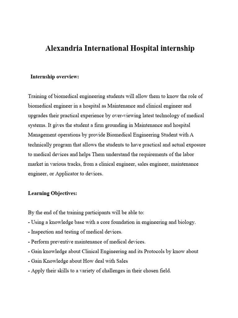 Biomedical Engineering Internship | PDF | Biomedical Engineering ...