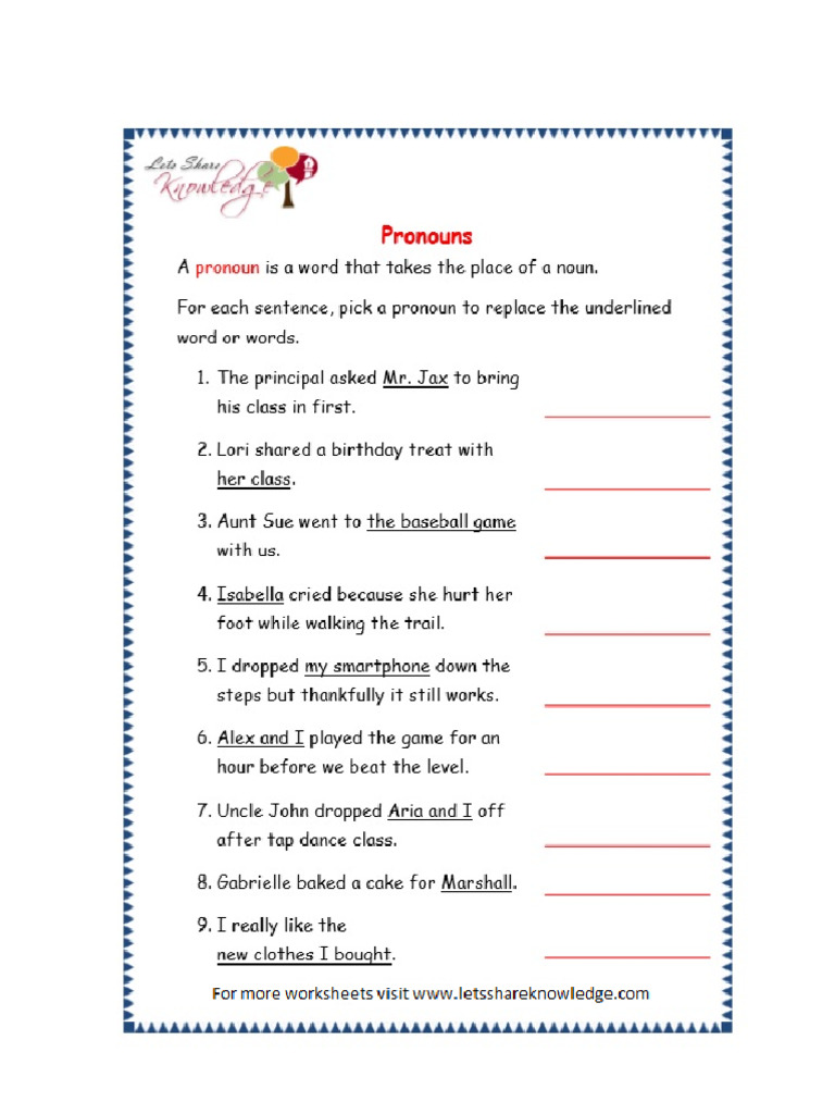Grade 3 Worksheets Pronouns Page 5 | PDF