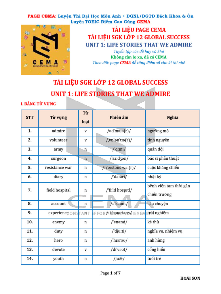 Unit 1 Life Stories That We Admire | PDF