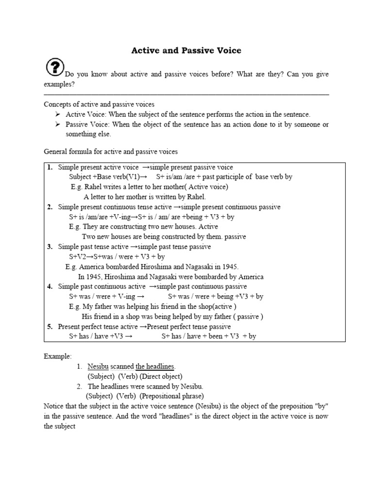 Active and Passive Voice Explained | PDF | Grammatical Tense | Verb