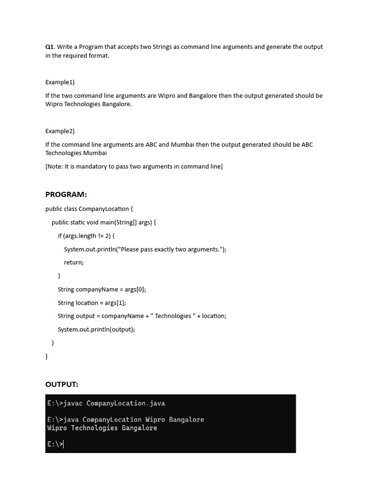 Program:: Q1. Write A Program That Accepts Two Strings As Command Line Arguments and Generate ...
