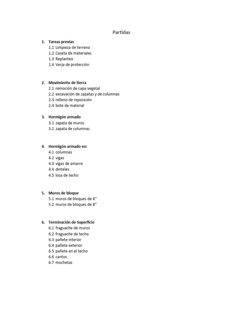 Partidas | PDF | Hogar, jardinería y bricolaje