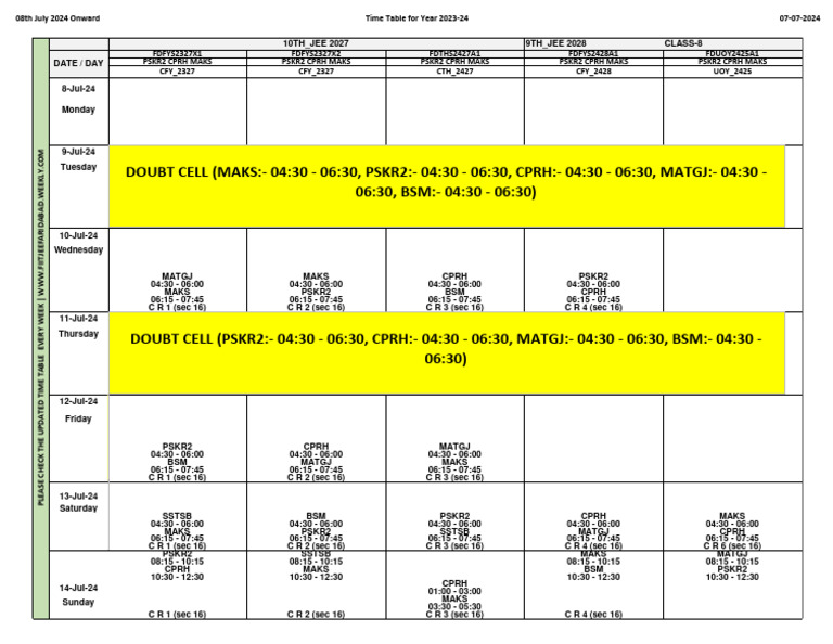 FIITJEE Faridabad Timetable 2023-24 | PDF