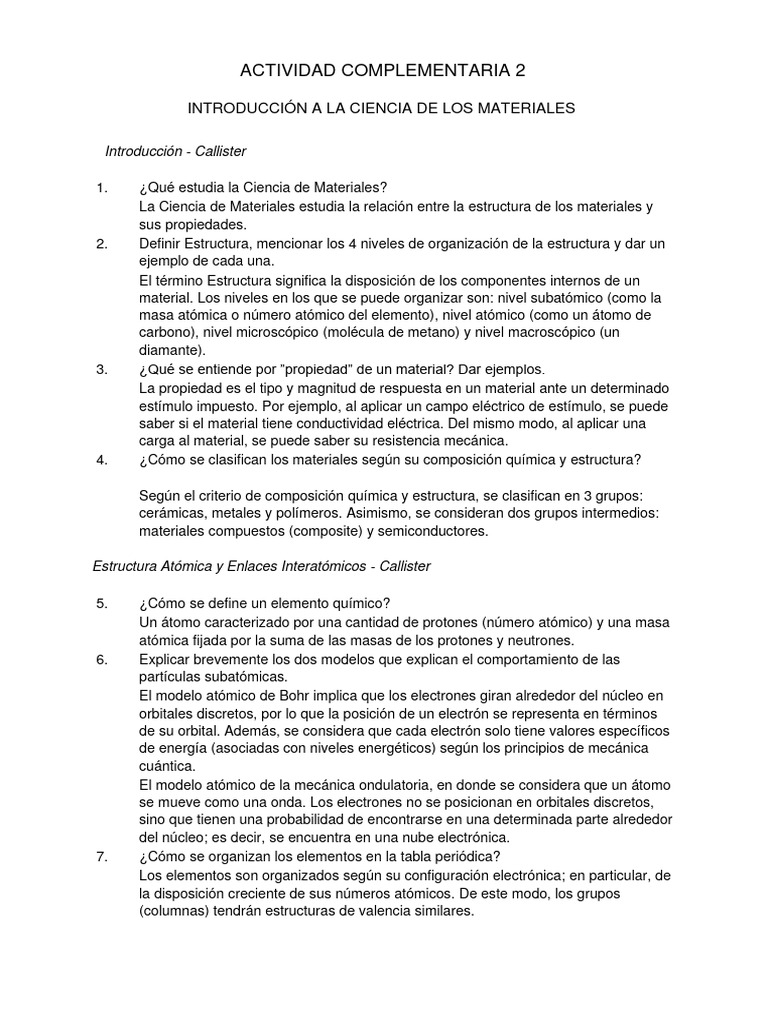 02 - Actividad Complementaria 2 - Introducción A La Ciencia de Los Materiales | PDF | Enlace ...