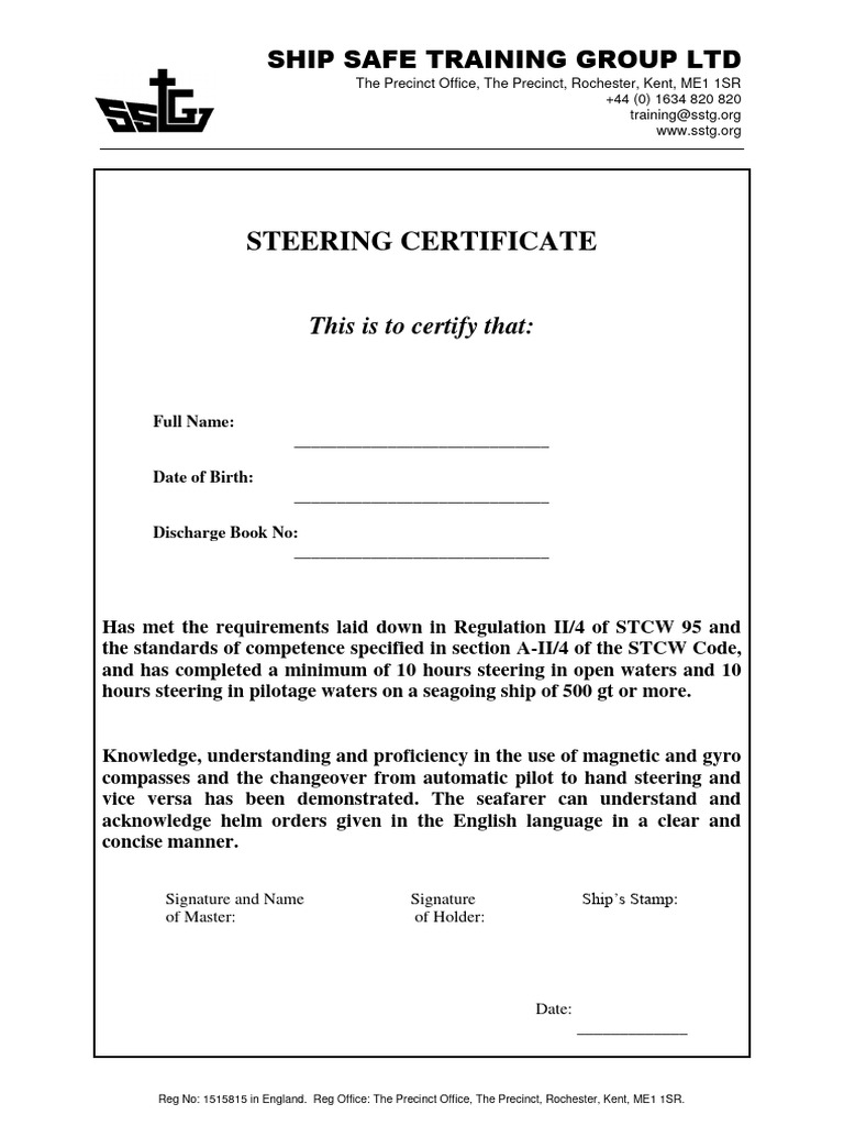 steering-certificate | PDF | Navigation | Shipping
