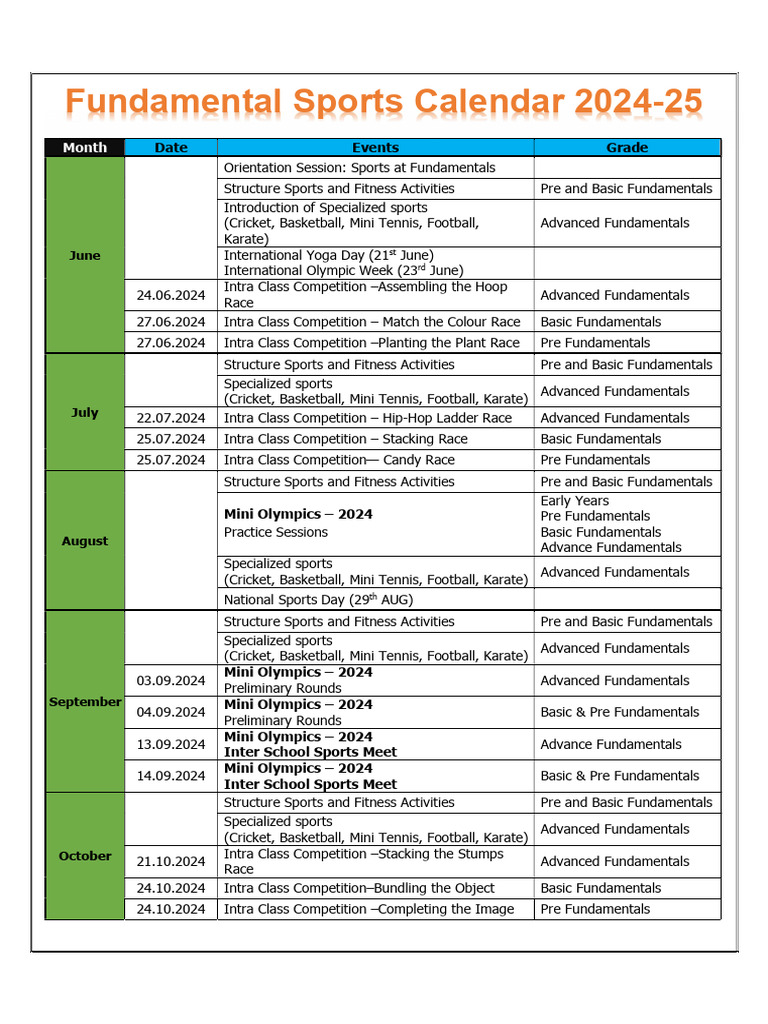 Jhs Sports Calender 2024 25 | PDF | Games Of Physical Skill | Sports