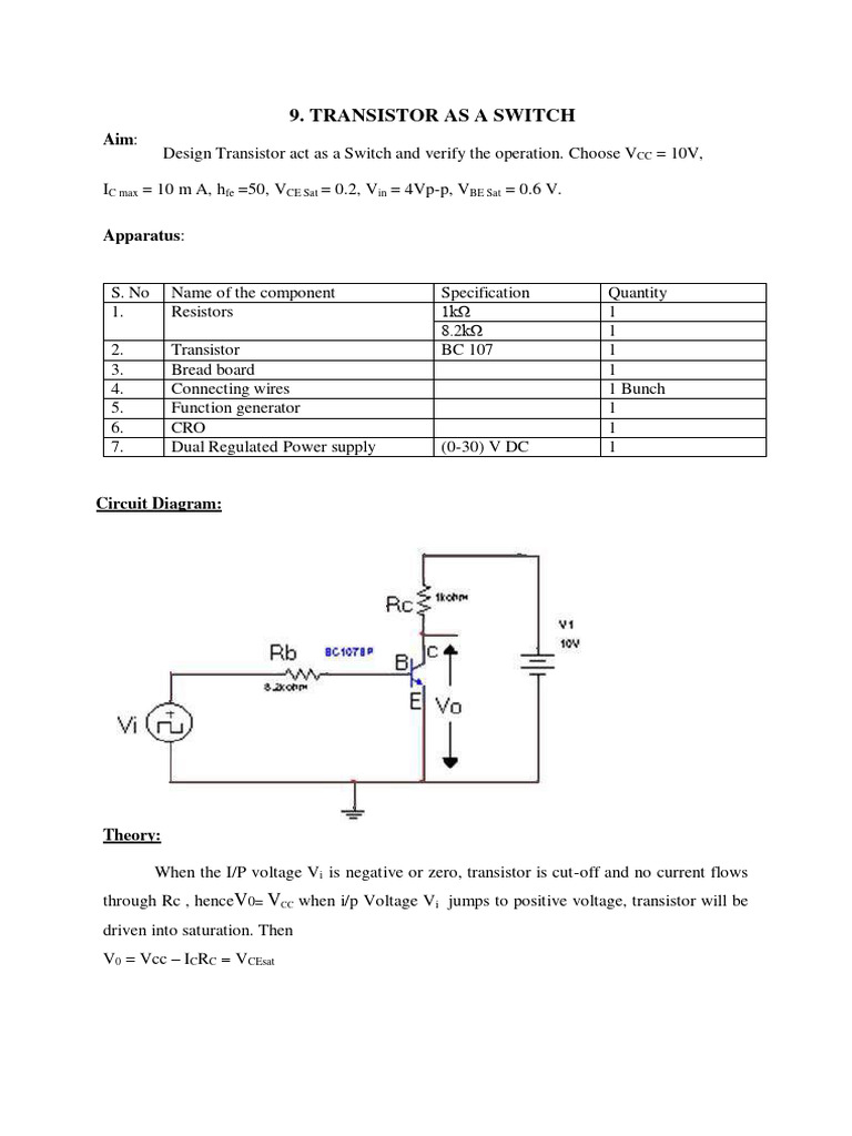 9.Transistor as a switch | PDF | Transistor | Voltage