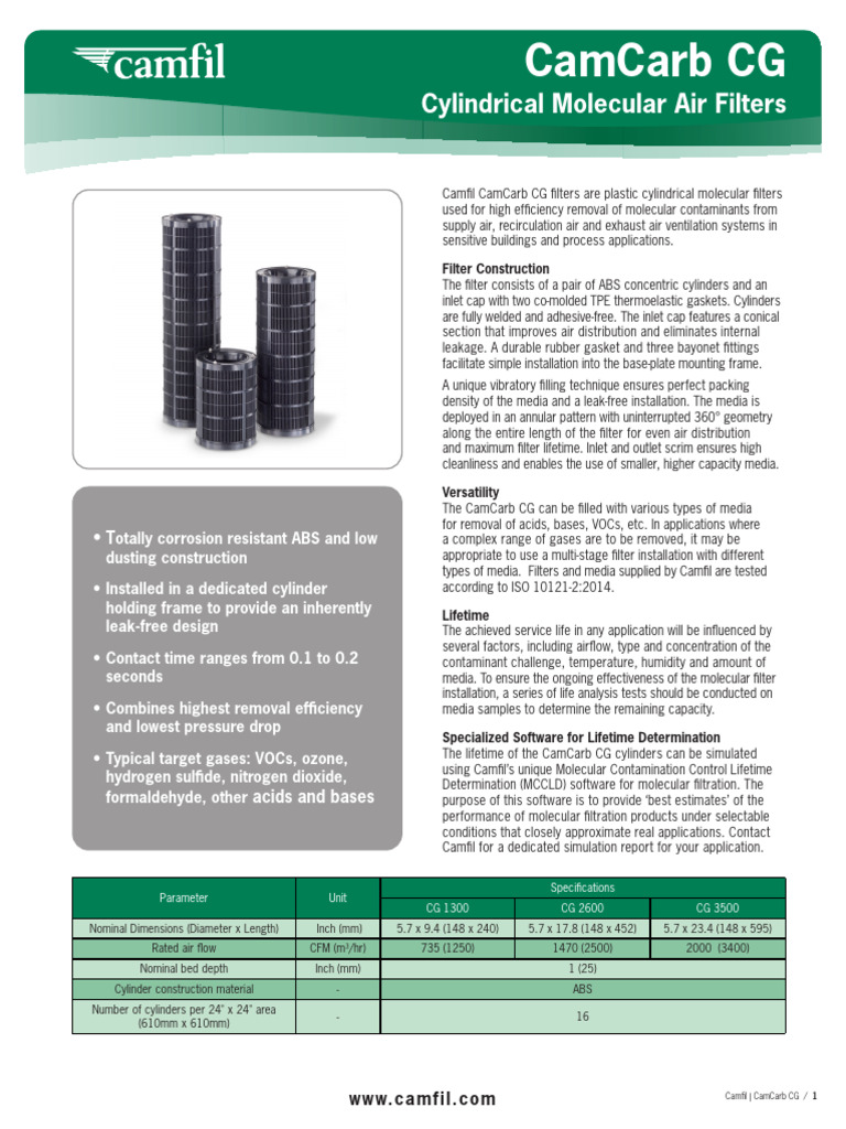 Product Sheet CamCarb CG ENG 1 | PDF | Filtration | Atmosphere Of Earth