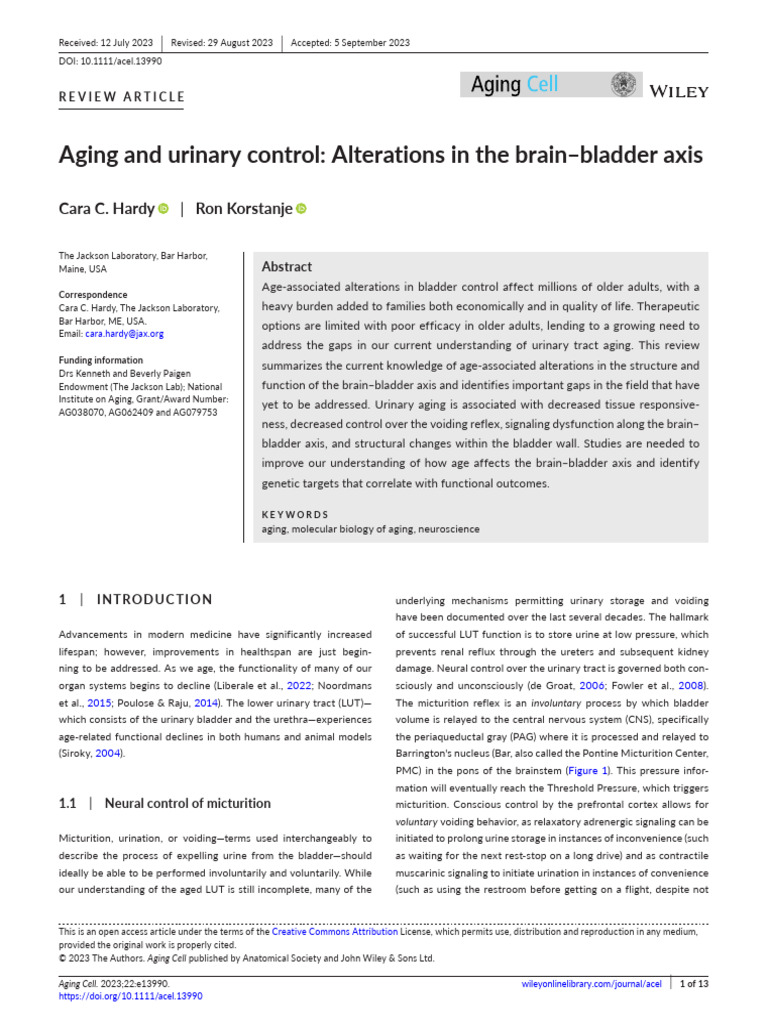 Aging and Urinary Controlalterations in The Brain-Bladder Axis | PDF ...