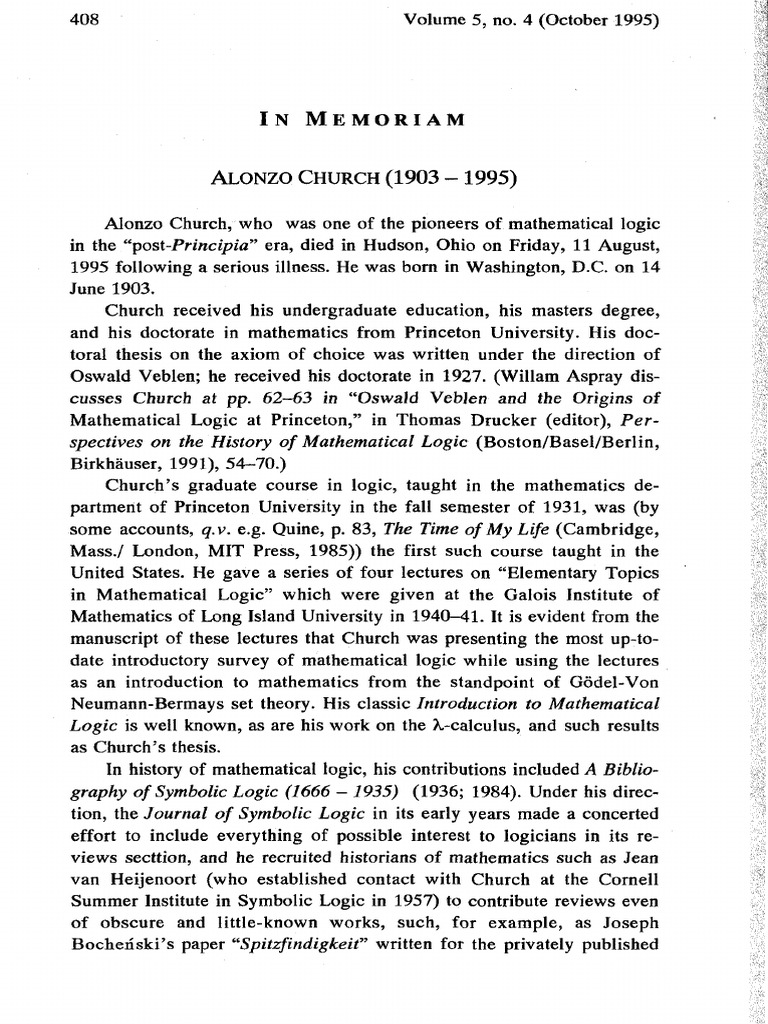 Alonzo Church | PDF | Mathematical Logic | Logic