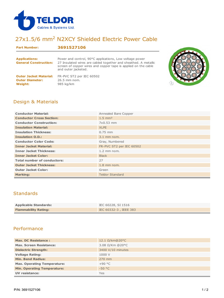 27x1.56-mm Sup 2 Sup - N2XCY-Shielded-Electric-Power-Cable 3691527106 V ...